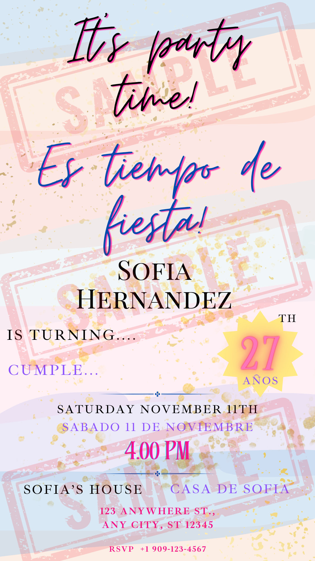 Editable DIY Digital Colorful Pastel Bilingual English Spanish Party ...