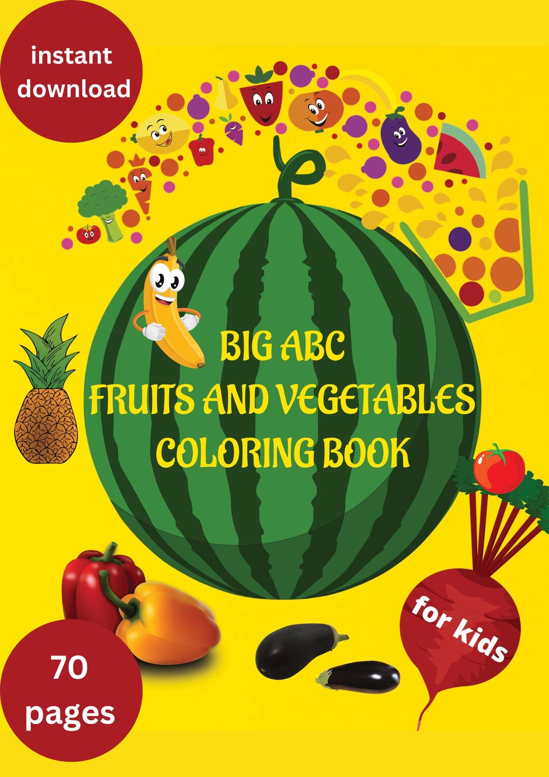 Fruit Coloring Book – 70 Printable Pages for Kids & Adults – Digital ...