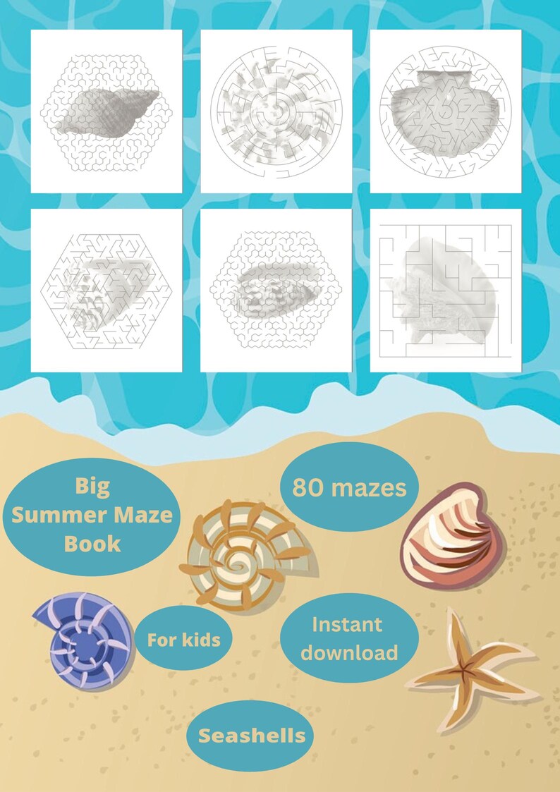 Summer Maze Activity Book – 78 Printable Mazes for Kids – Summer-themed ...