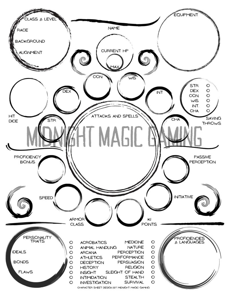 D&D 5e Monk Character Sheet - Etsy