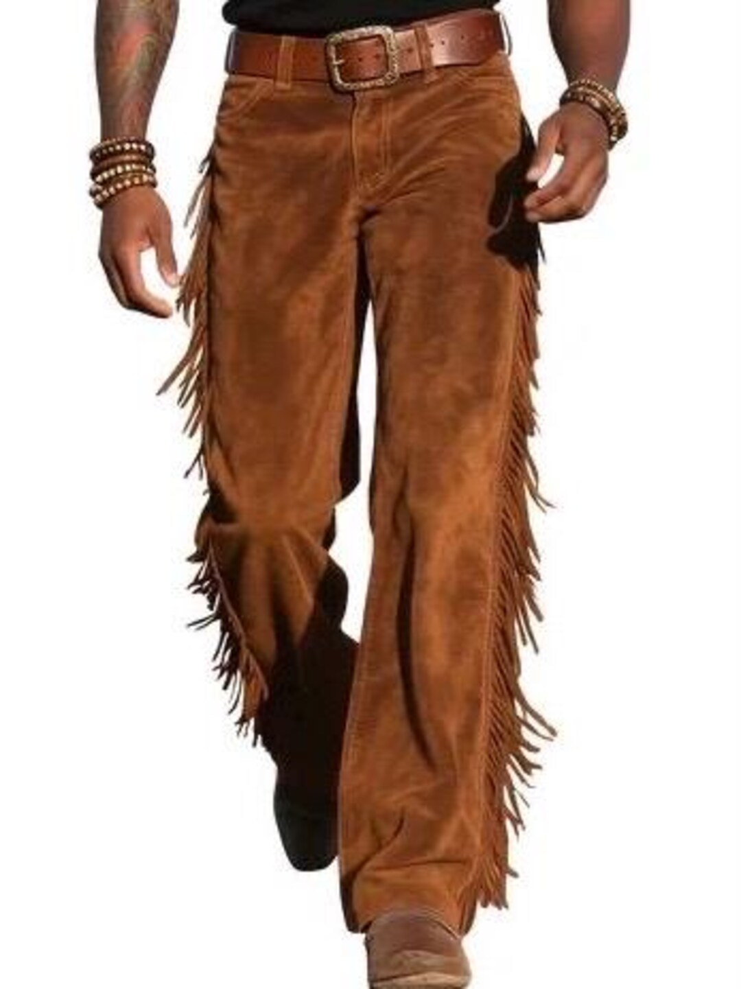 Handcrafted Men’s Buckskin Suede Fringe Pants – Western Boho Cowboy ...