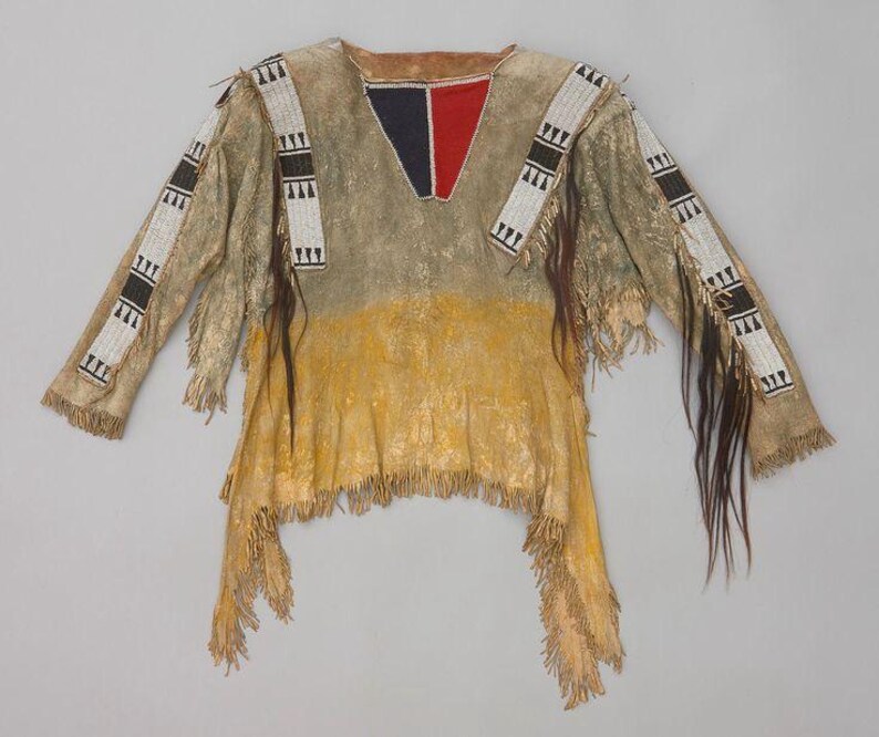 Old Style Beige Buckskin Suede Hide Rendezvous Powwow Regalia War Shirt ...