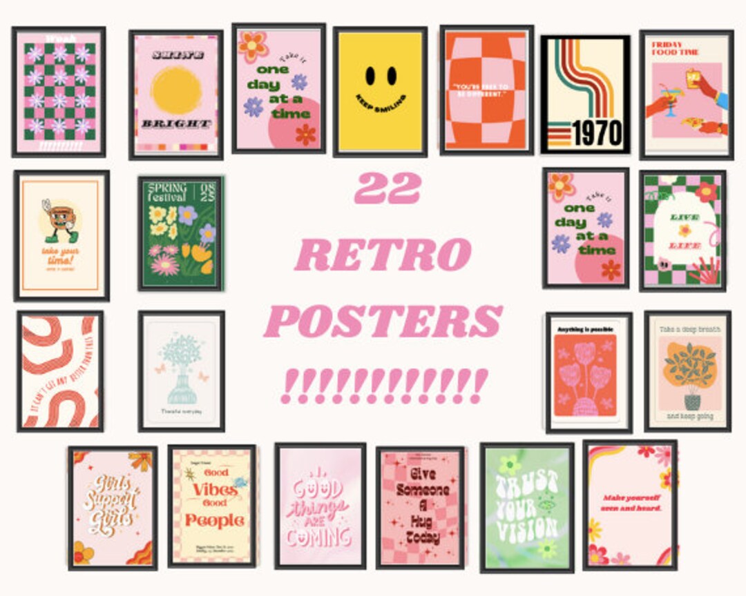 22 Retro Printable Poster Set Wall Art - Etsy