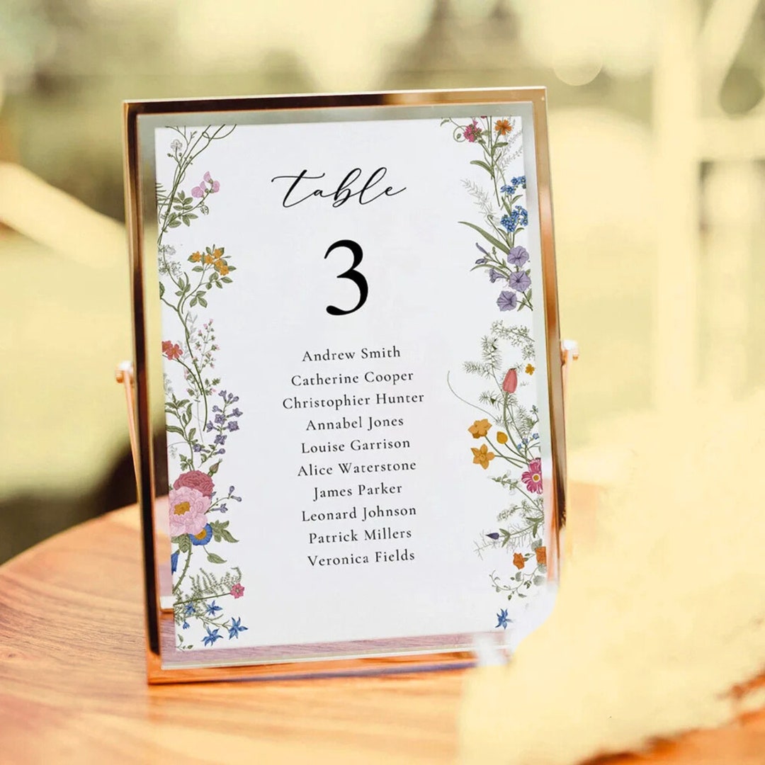 Personalized Wildflower Seating Chart & Table Numbers Wedding Seating ...