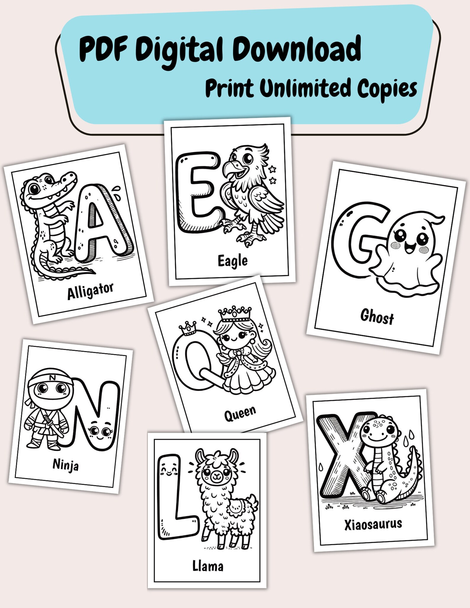 26 Kids ABC Alphabet Coloring Book Pages Cute Coloring Page Design for ...
