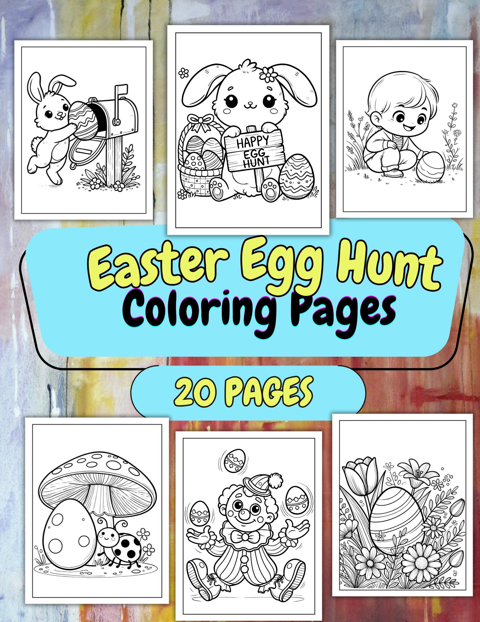 Easter Egg Hunt Coloring Pages for Kids 20 Fun Printable Sheets Easter ...