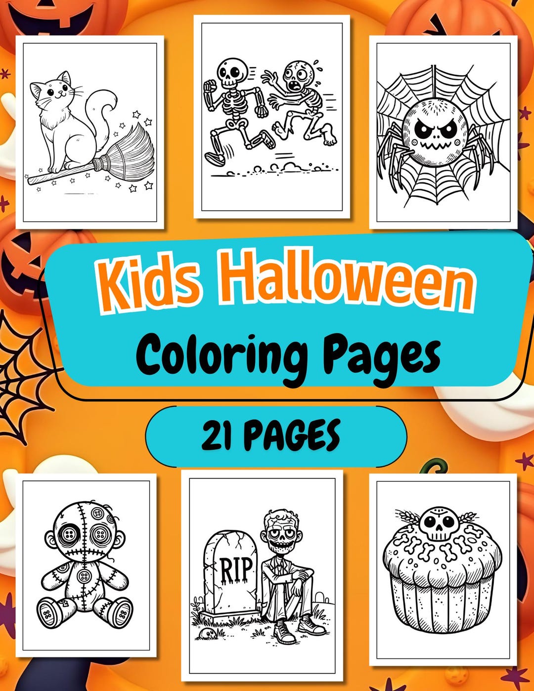 21 Halloween Coloring Pages for Kids Ages 4-9 Instant Digital Download ...