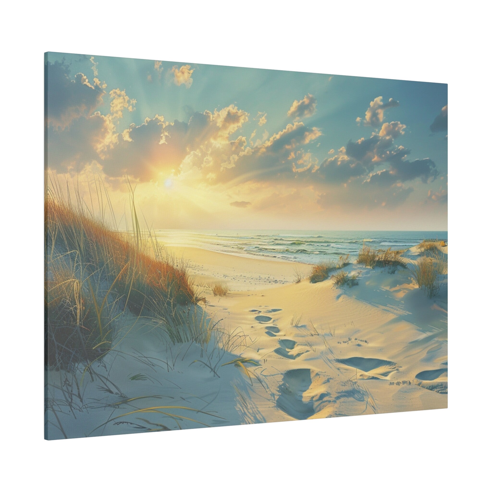 Golden Sunrise Wall Art Canvas Foot Prints in the Sand Holiday ...