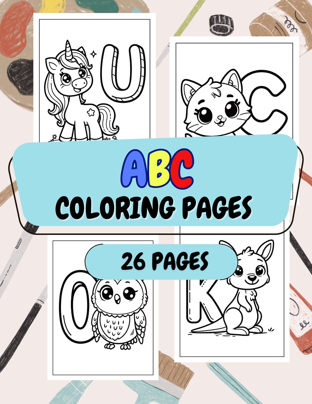 ABC Coloring Book Pages for Kids Cute Animal Coloring Book With Letters ...
