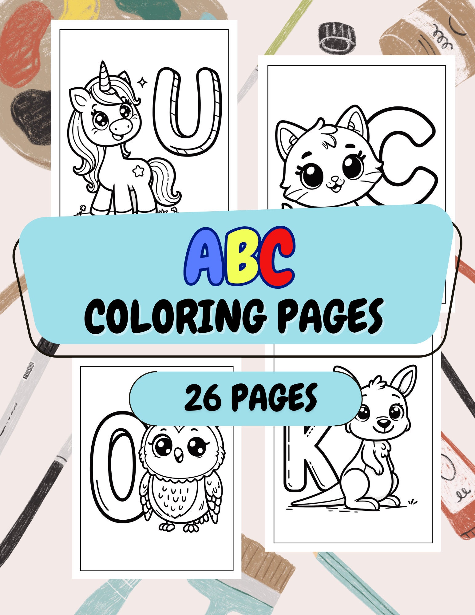 ABC Coloring Book Pages for Kids Cute Animal Coloring Book With Letters ...