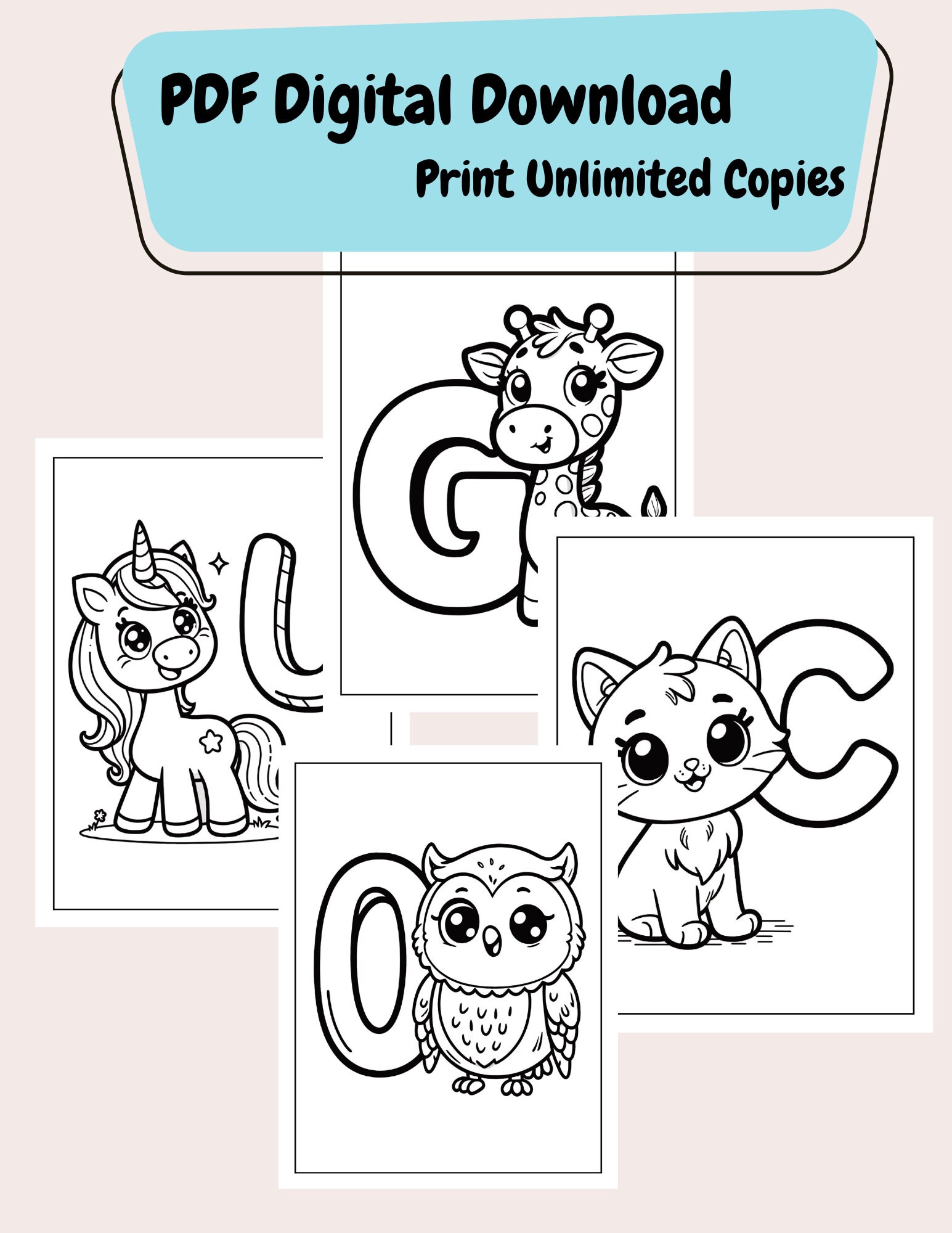 ABC Coloring Book Pages for Kids Cute Animal Coloring Book With Letters ...