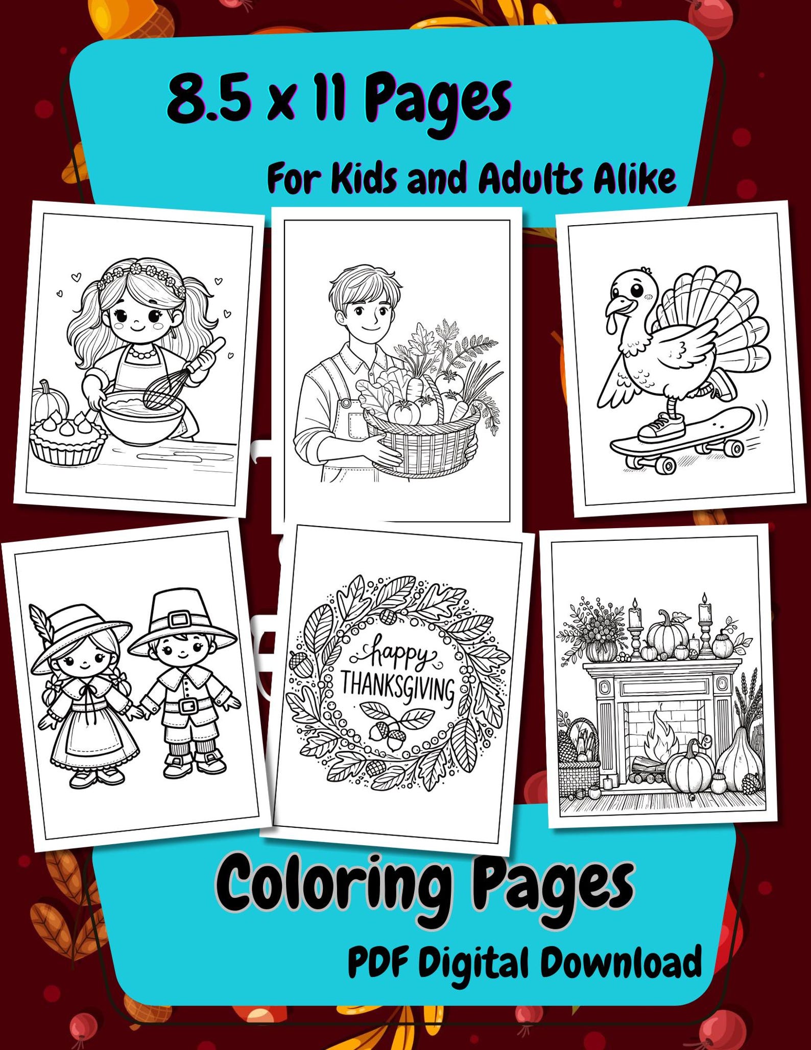 Thanksgiving Coloring Pages Fun and Easy for Kids & Adults Instant ...