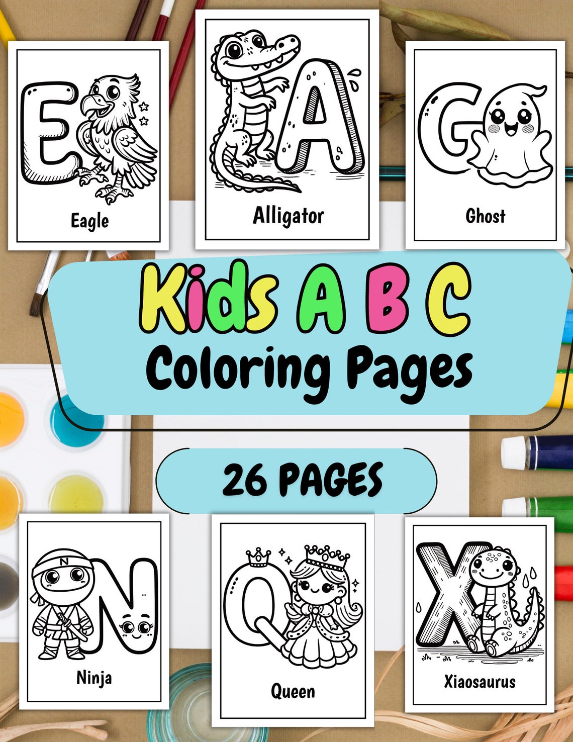 26 Kids ABC Alphabet Coloring Book Pages Cute Coloring Page Design for ...