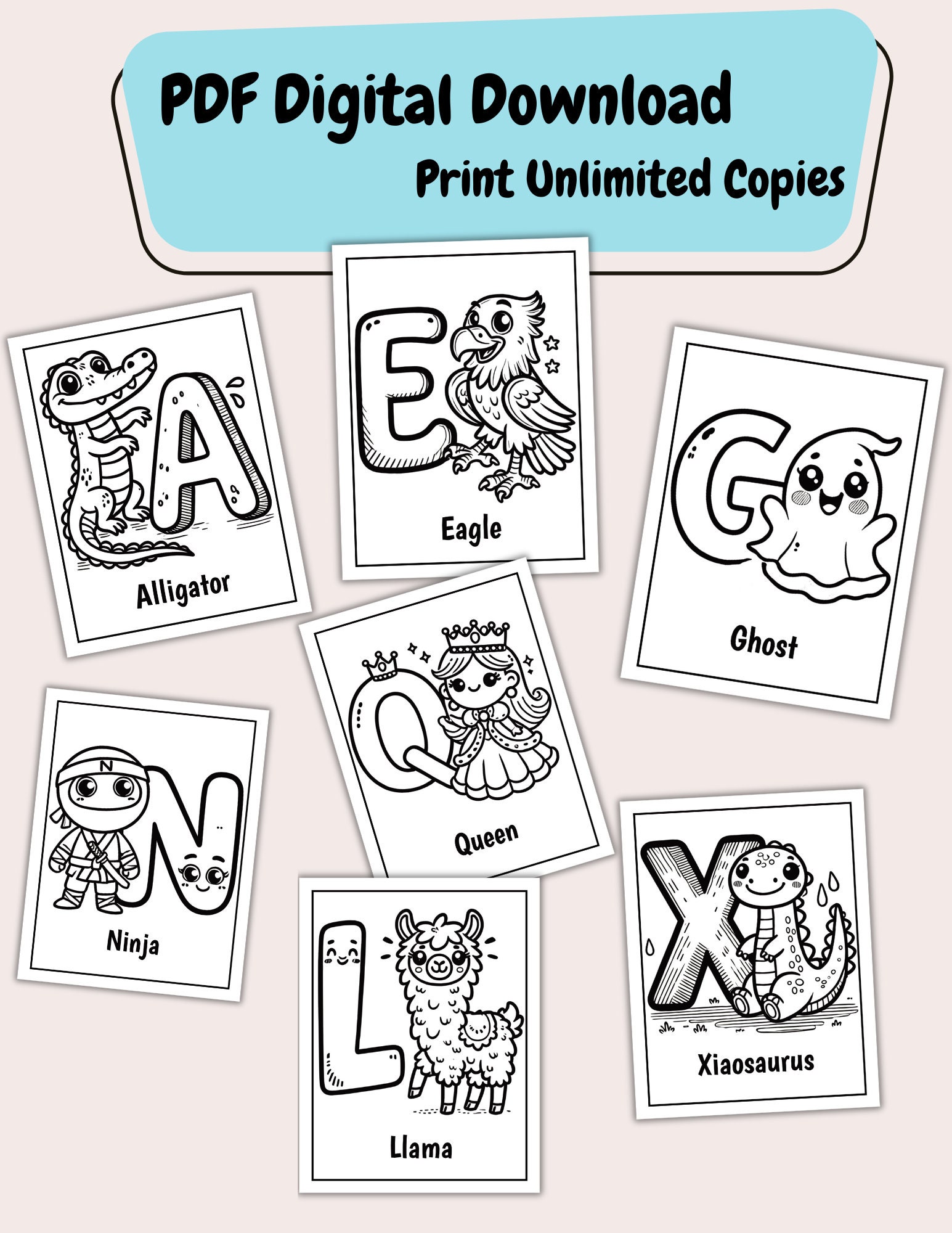 26 Kids ABC Alphabet Coloring Book Pages Cute Coloring Page Design for ...