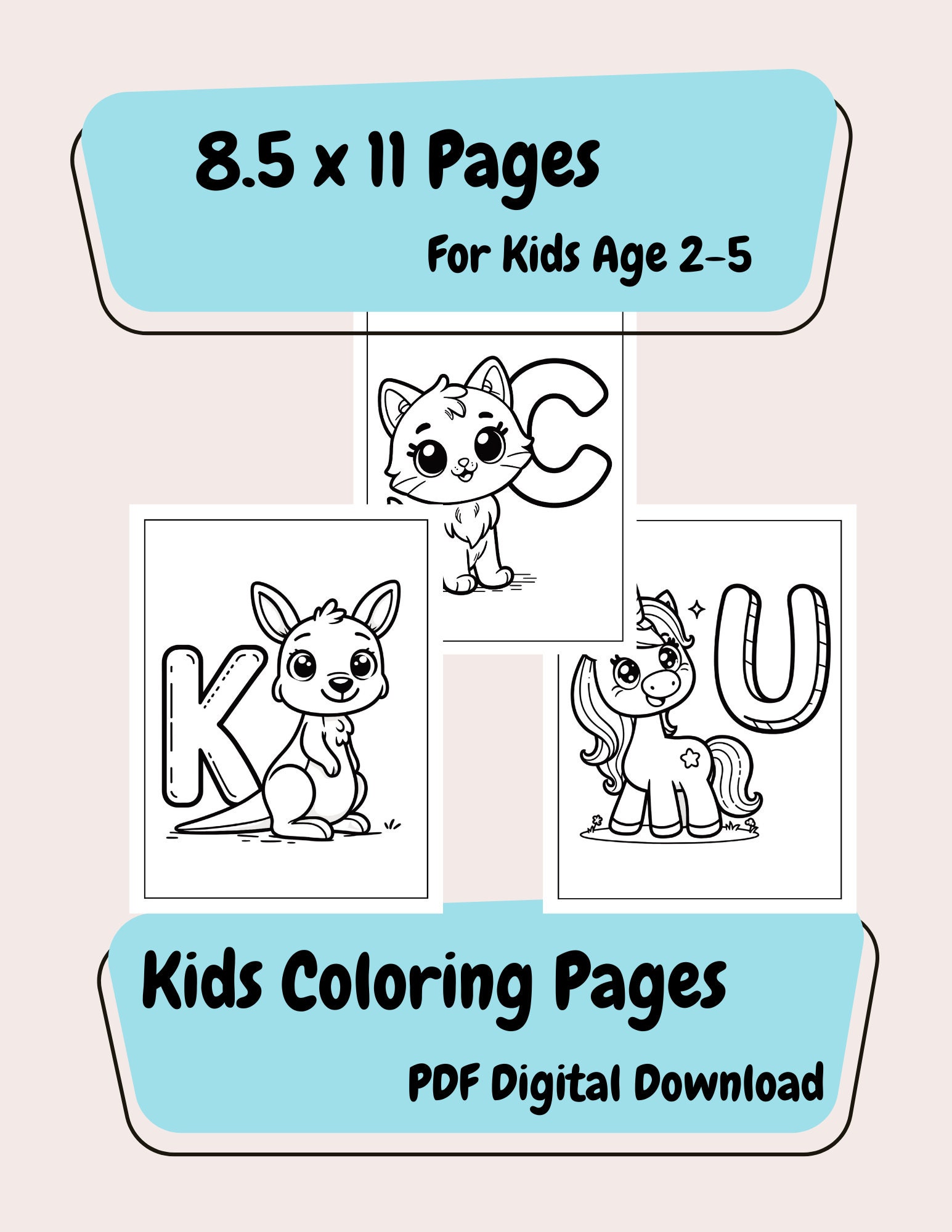 ABC Coloring Book Pages for Kids Cute Animal Coloring Book With Letters ...