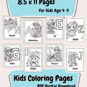 Kids ABC Coloring Book Pages for Digital Download Fantasy Theme Kids ...