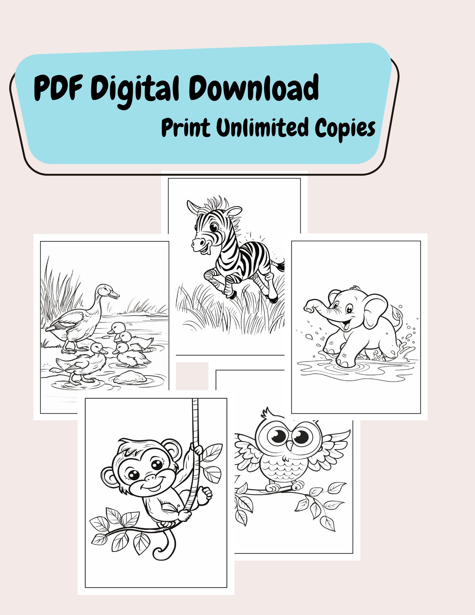 Kids Animal Coloring Book Pages Coloring Book Ages 4-7 Instant Download ...