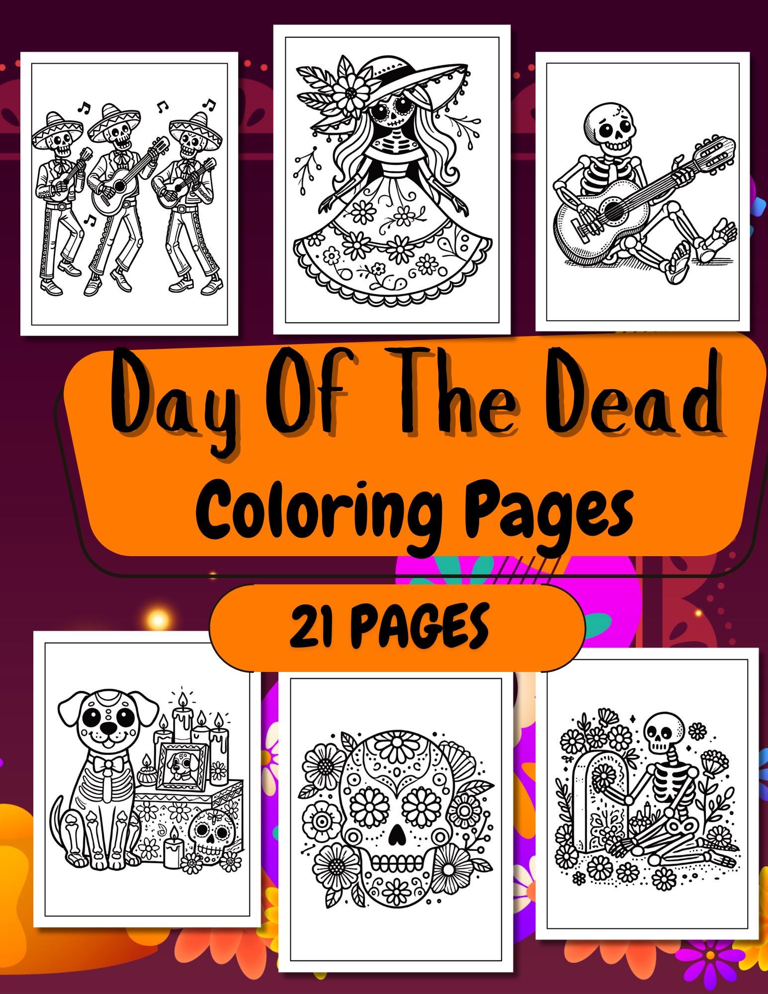 Hojas para colorear para niños del Día de los Muertos Páginas para ...