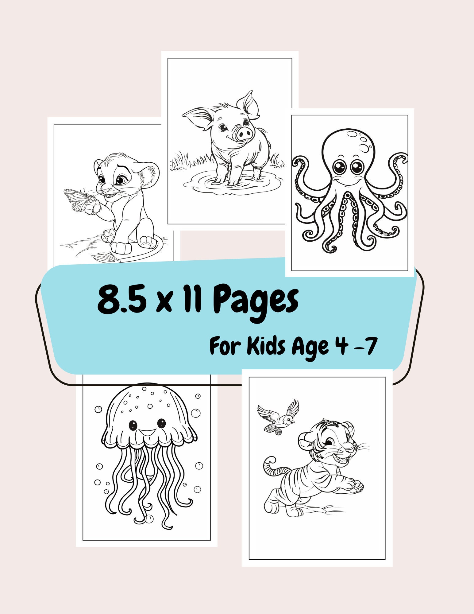 Kids Animal Coloring Book Pages Coloring Book Ages 4-7 Instant Download ...