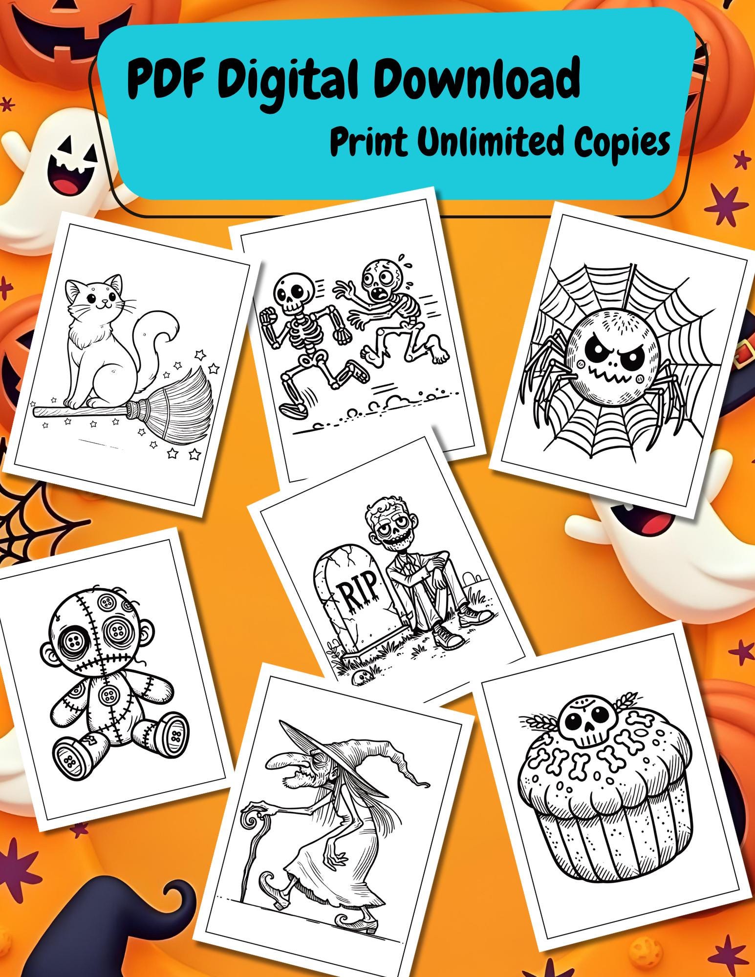 21 Halloween Coloring Pages for Kids Ages 4-9 Instant Digital Download ...