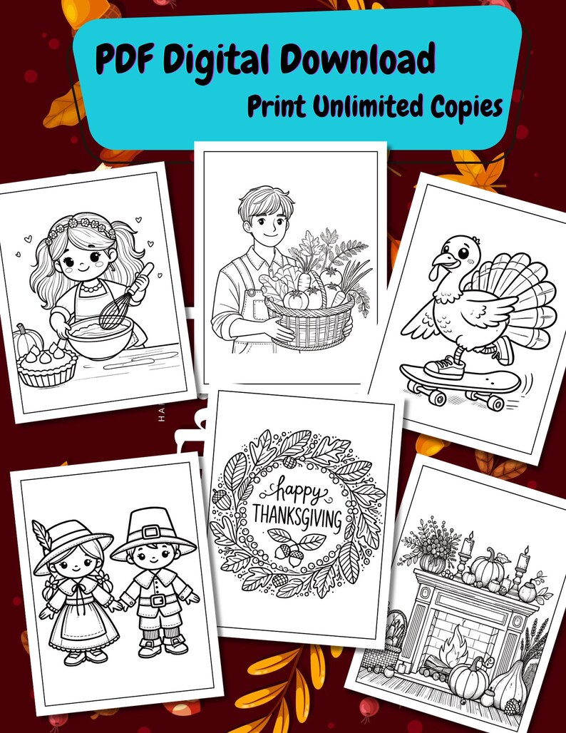 Thanksgiving Coloring Pages Fun and Easy for Kids & Adults Instant ...