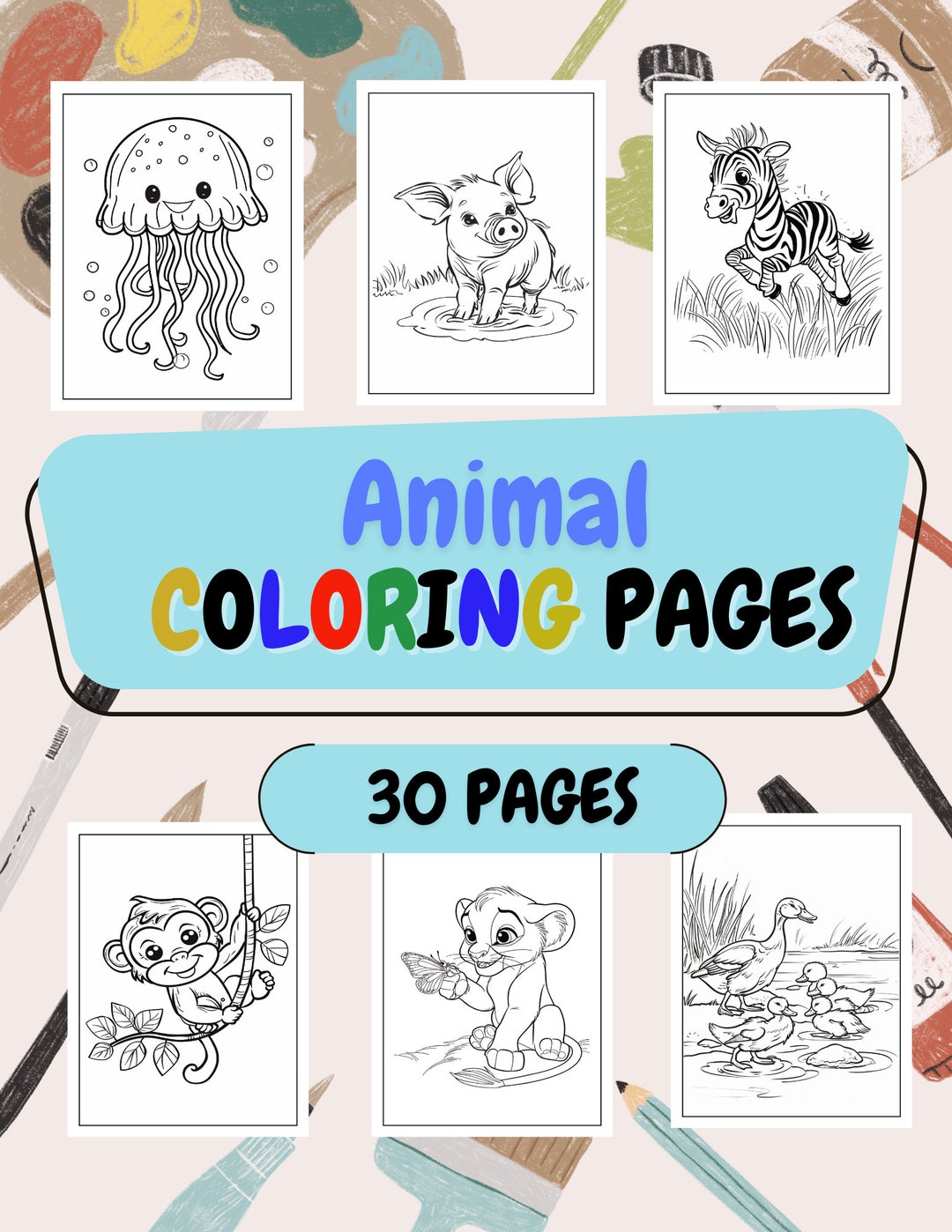 Kids Animal Coloring Book Pages Coloring Book Ages 4-7 Instant Download ...