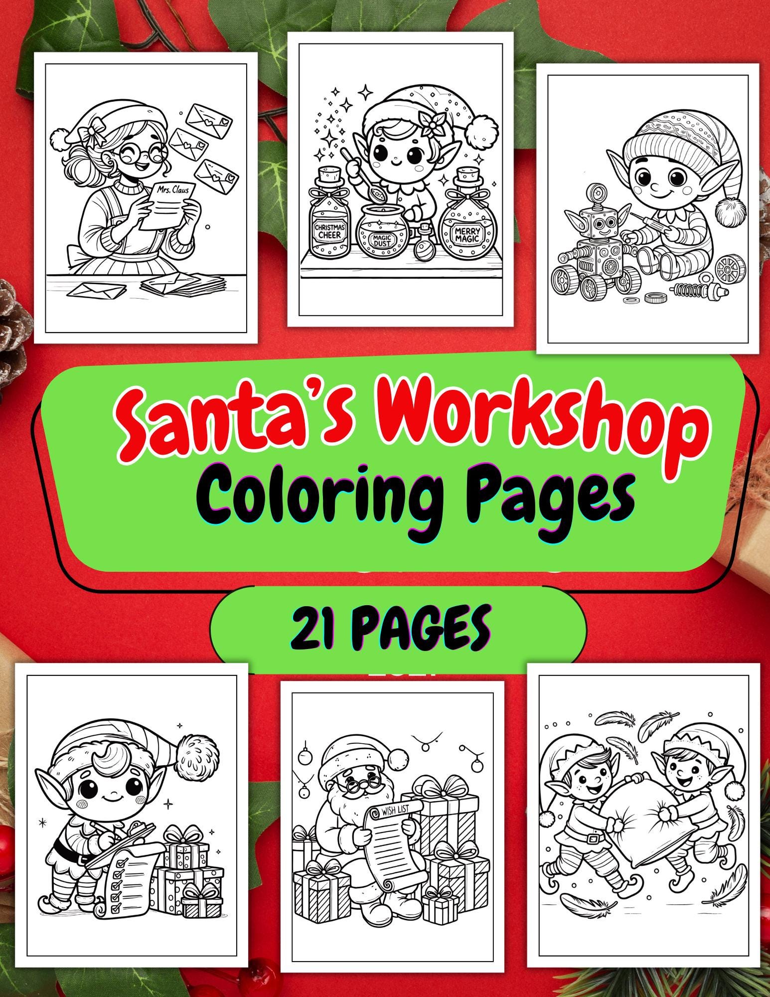 21 Santa’s Workshop Kids Christmas Coloring Pages Elves at Work ...