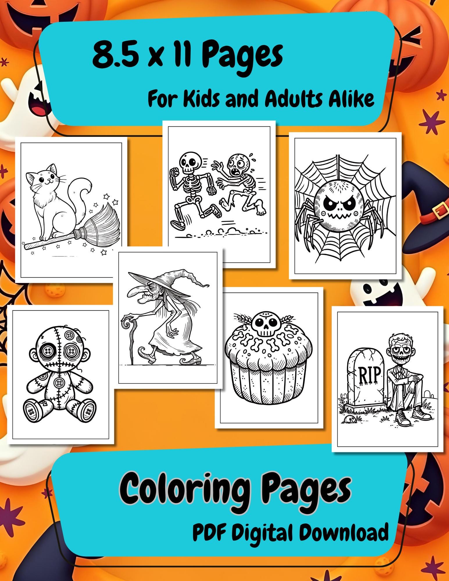 21 Halloween Coloring Pages for Kids Ages 4-9 Instant Digital Download ...