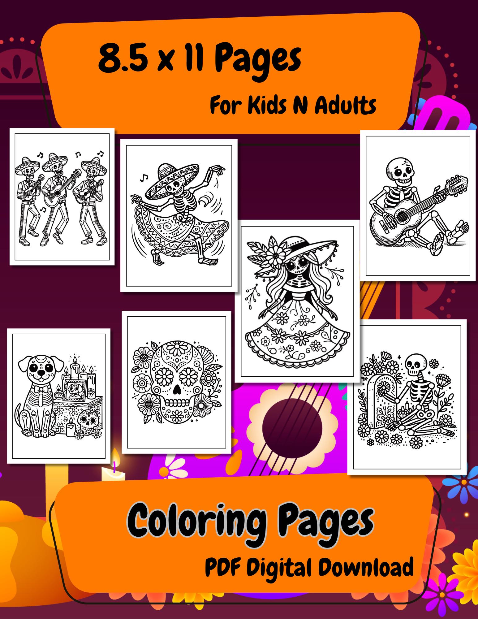 Hojas para colorear para niños del Día de los Muertos Páginas para ...