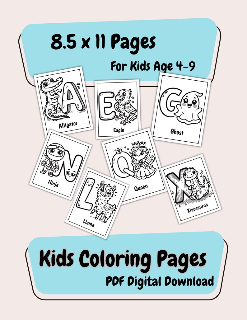 26 Kids ABC Alphabet Coloring Book Pages Cute Coloring Page Design for ...