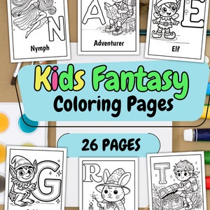 Kids ABC Coloring Book Pages for Digital Download Fantasy Theme Kids ...