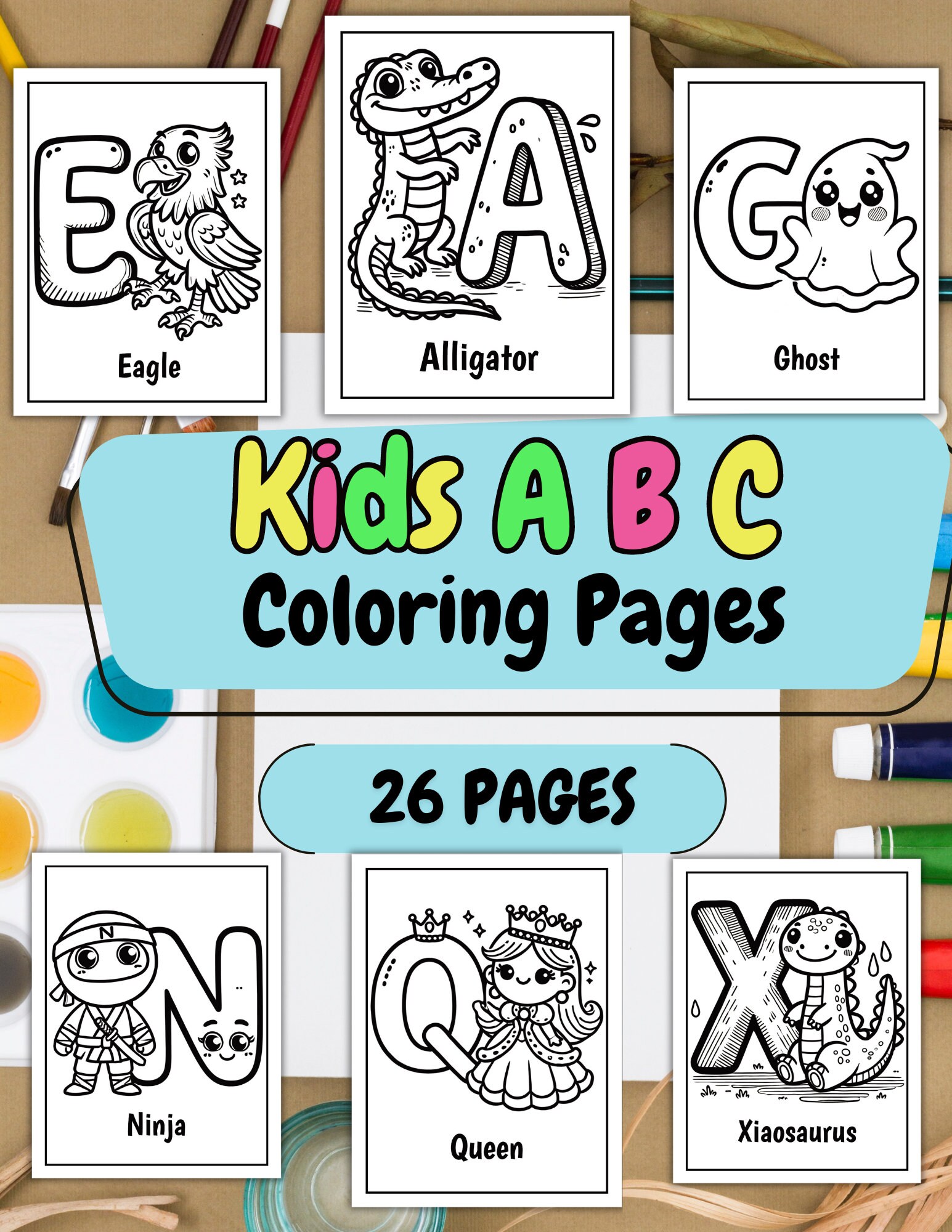26 Kids ABC Alphabet Coloring Book Pages Cute Coloring Page Design for ...