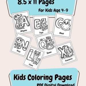 26 Kids ABC Alphabet Coloring Book Pages Cute Coloring Page Design for ...