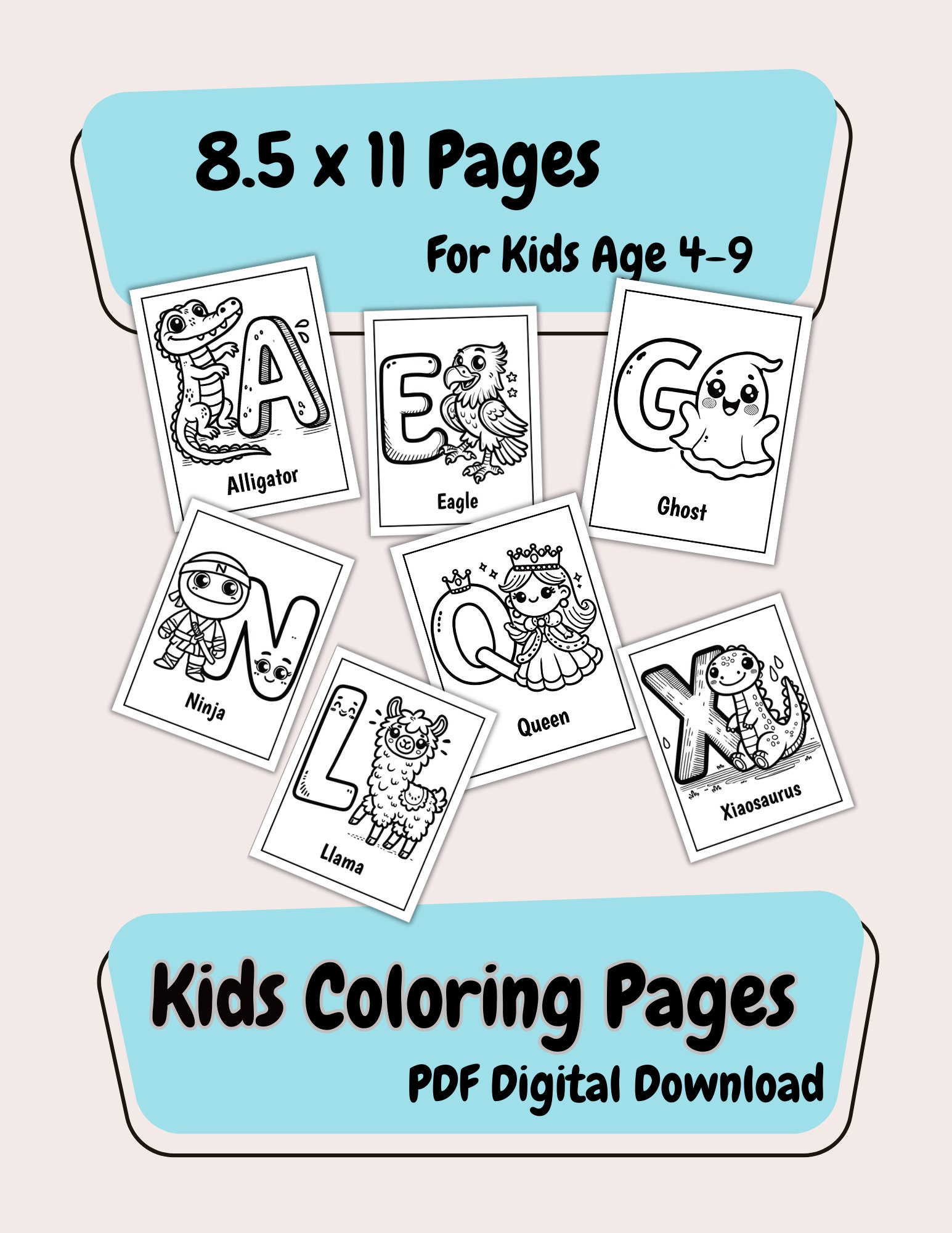 26 Kids ABC Alphabet Coloring Book Pages Cute Coloring Page Design for ...