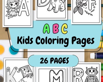 26 Kids ABC Alphabet Coloring Book Pages Cute Coloring Page Design for ...