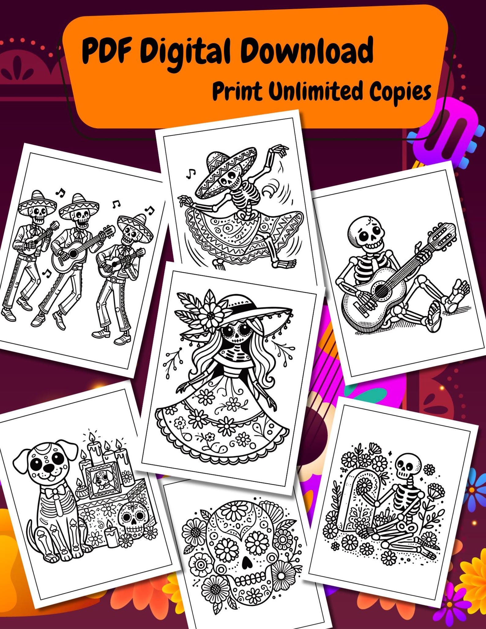 Day of the Dead Kids Coloring Sheets Coloring Pages Fun for All Ages ...
