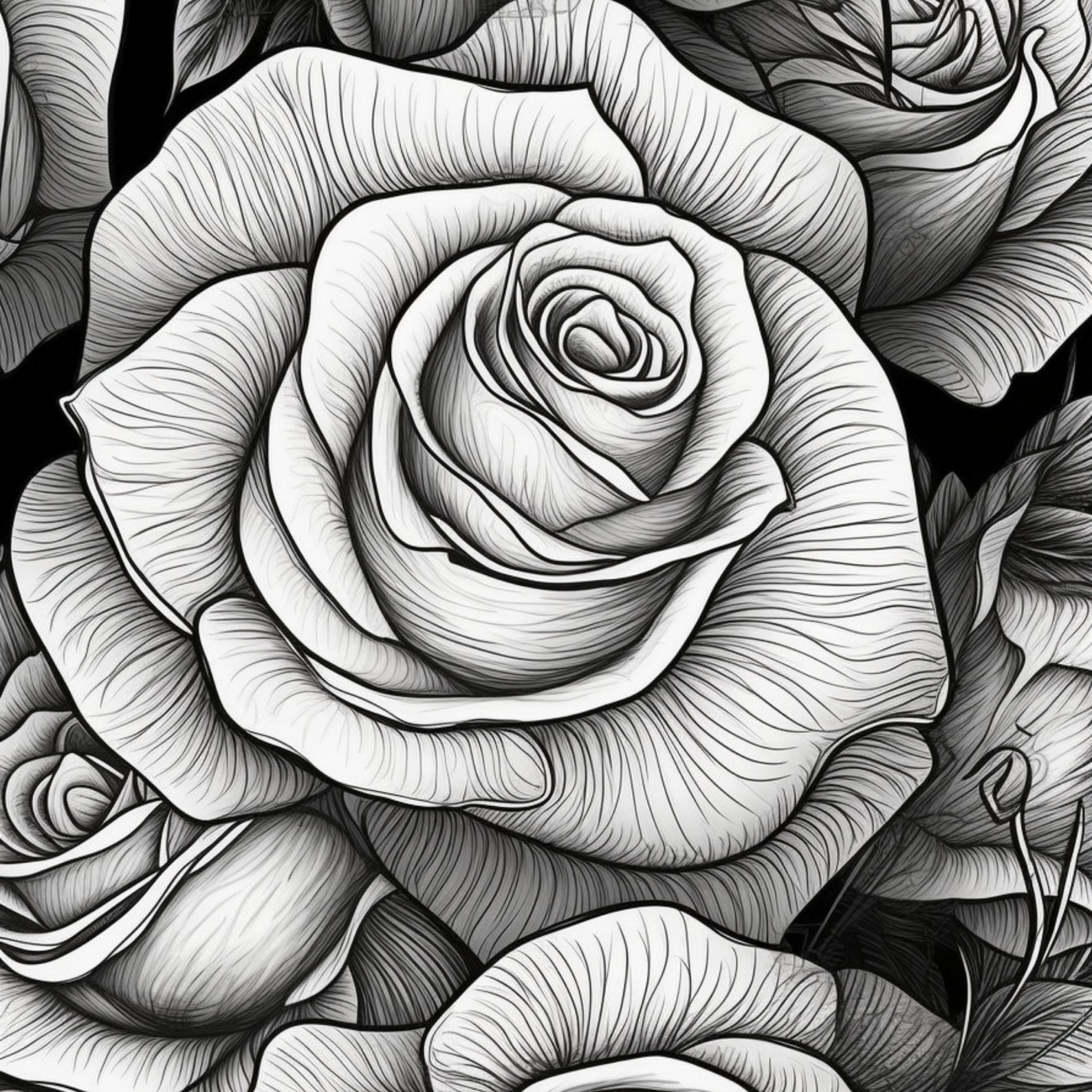 Rose Coloring Page, Adults + Kids- Instant Download - Grayscale ...