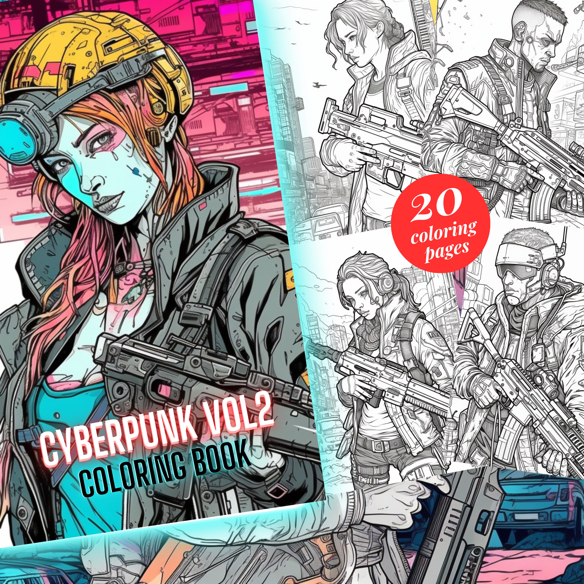 Cyborg Girls Portraits Coloring Book - Adults Kids Coloring Pages ...