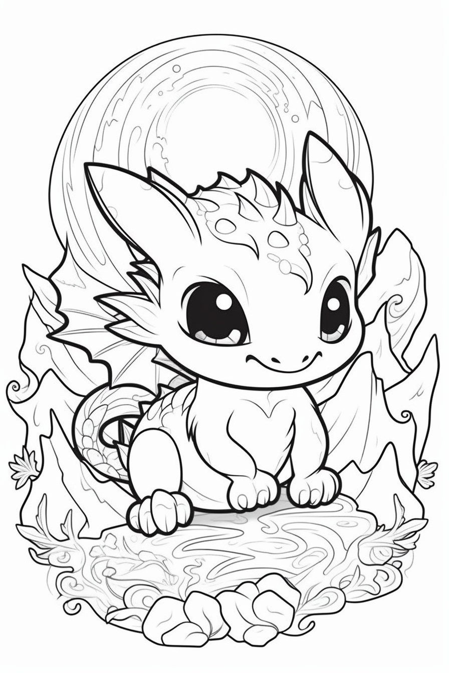 Baby Dragon Fantasy Coloring Bundle Page Book Adults Kids - Etsy