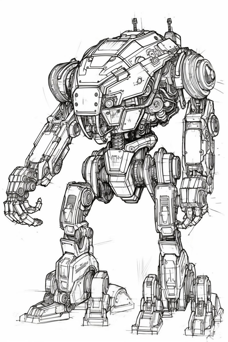 Mecha Robots Coloring Pages Sci-fi Mecha Robot Instant - Etsy