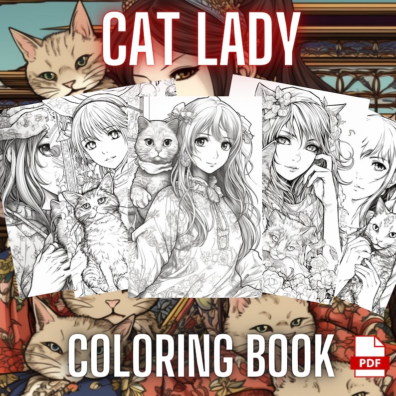 Cat Lady Coloring Page Book, Adults + Kids- Instant Download ...