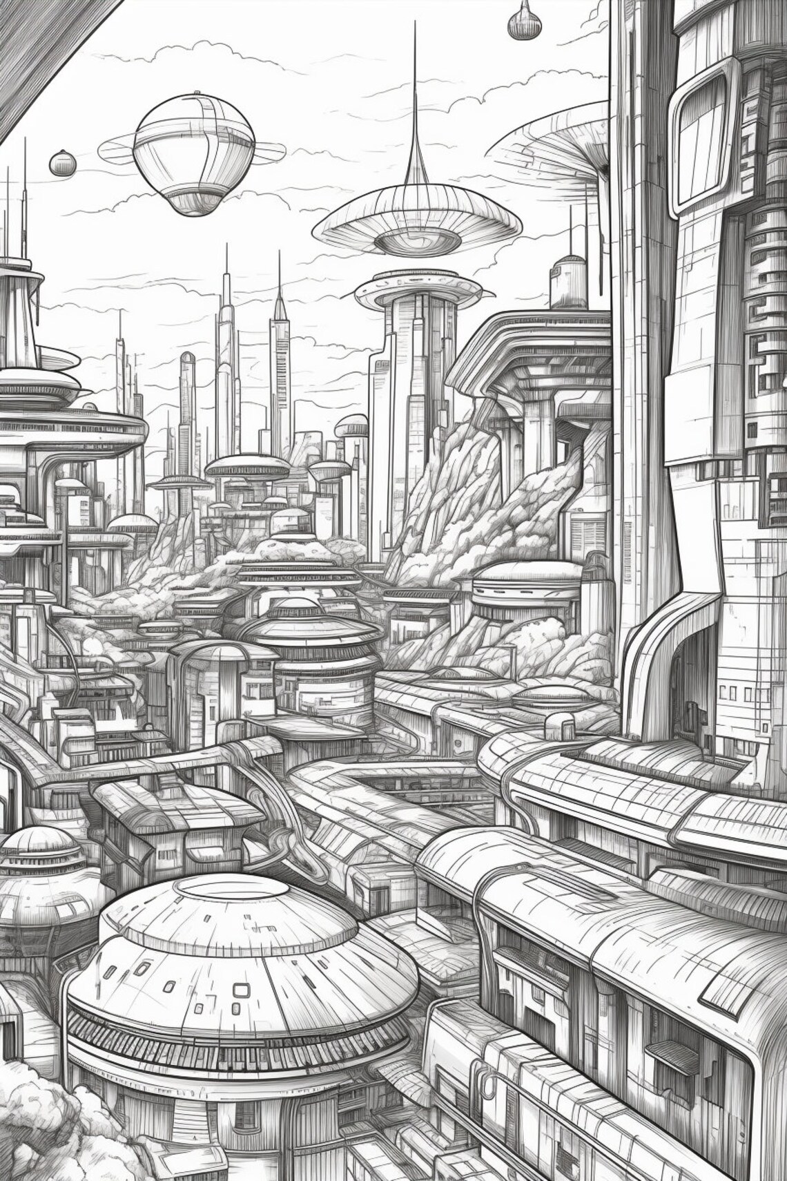 Futuristic City Buildings Coloring Pages, City Coloring Book With ...