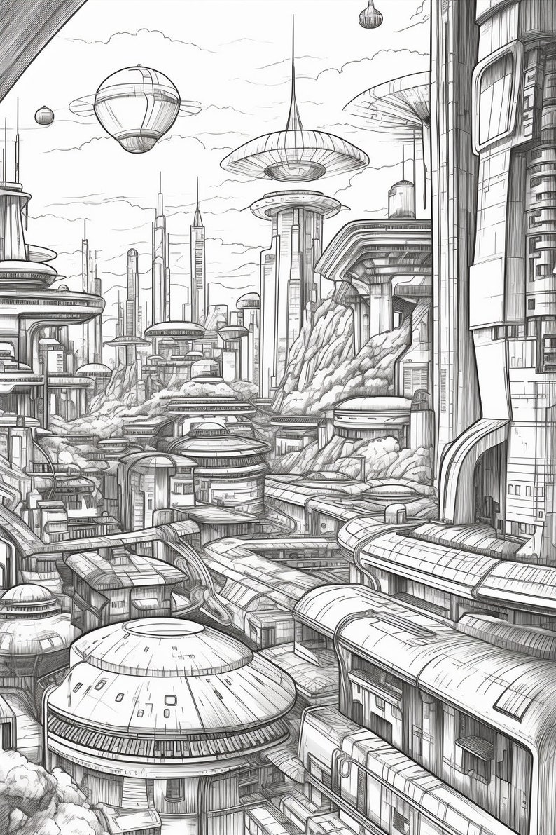 Futuristic City Buildings Coloring Pages, City Coloring Book With ...