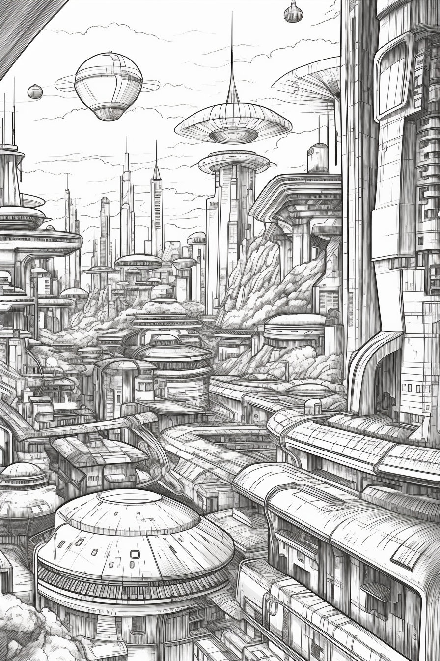 Futuristic City Buildings Coloring Pages, City Coloring Book With ...