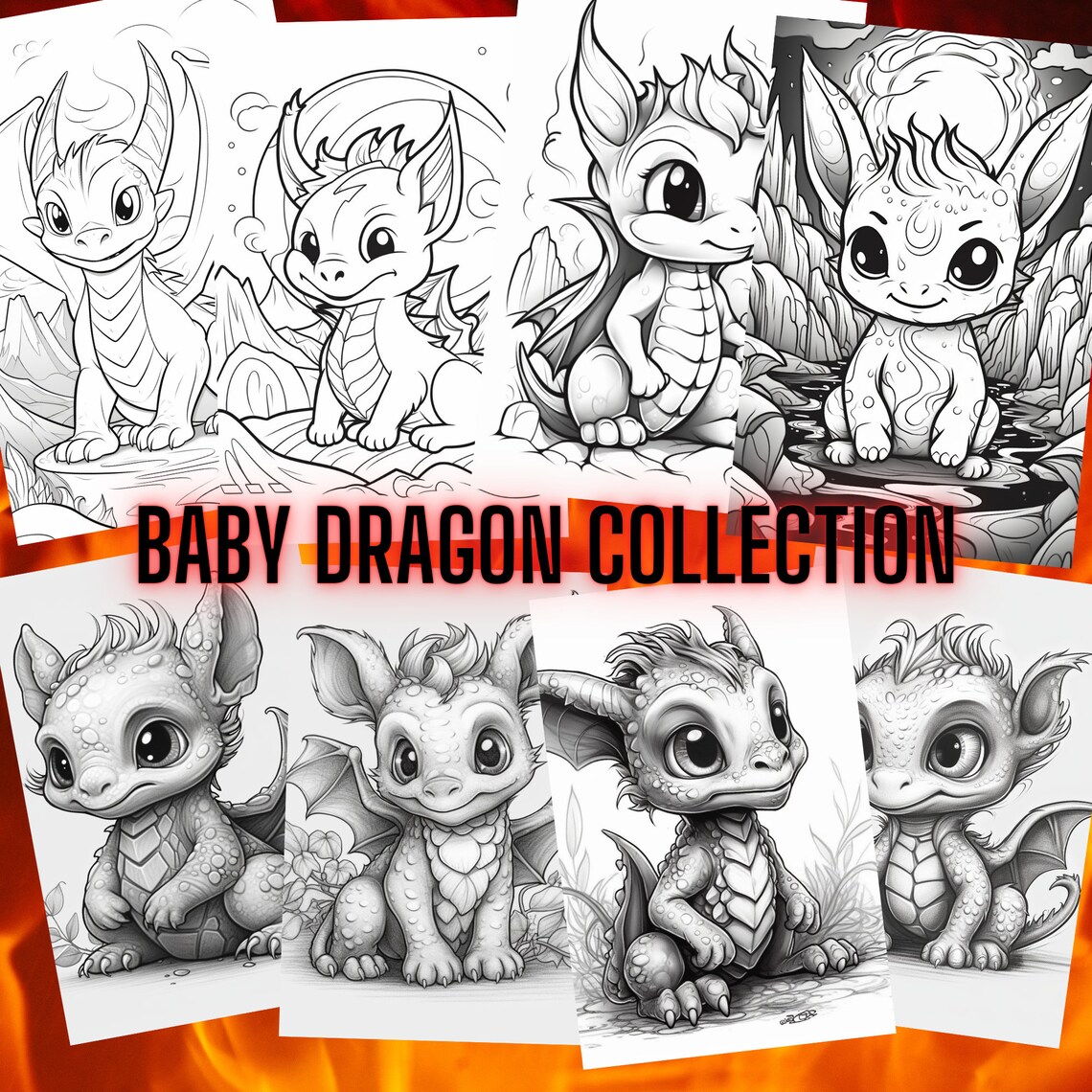 Baby Dragon Fantasy Coloring Bundle Page Book Adults Kids - Etsy