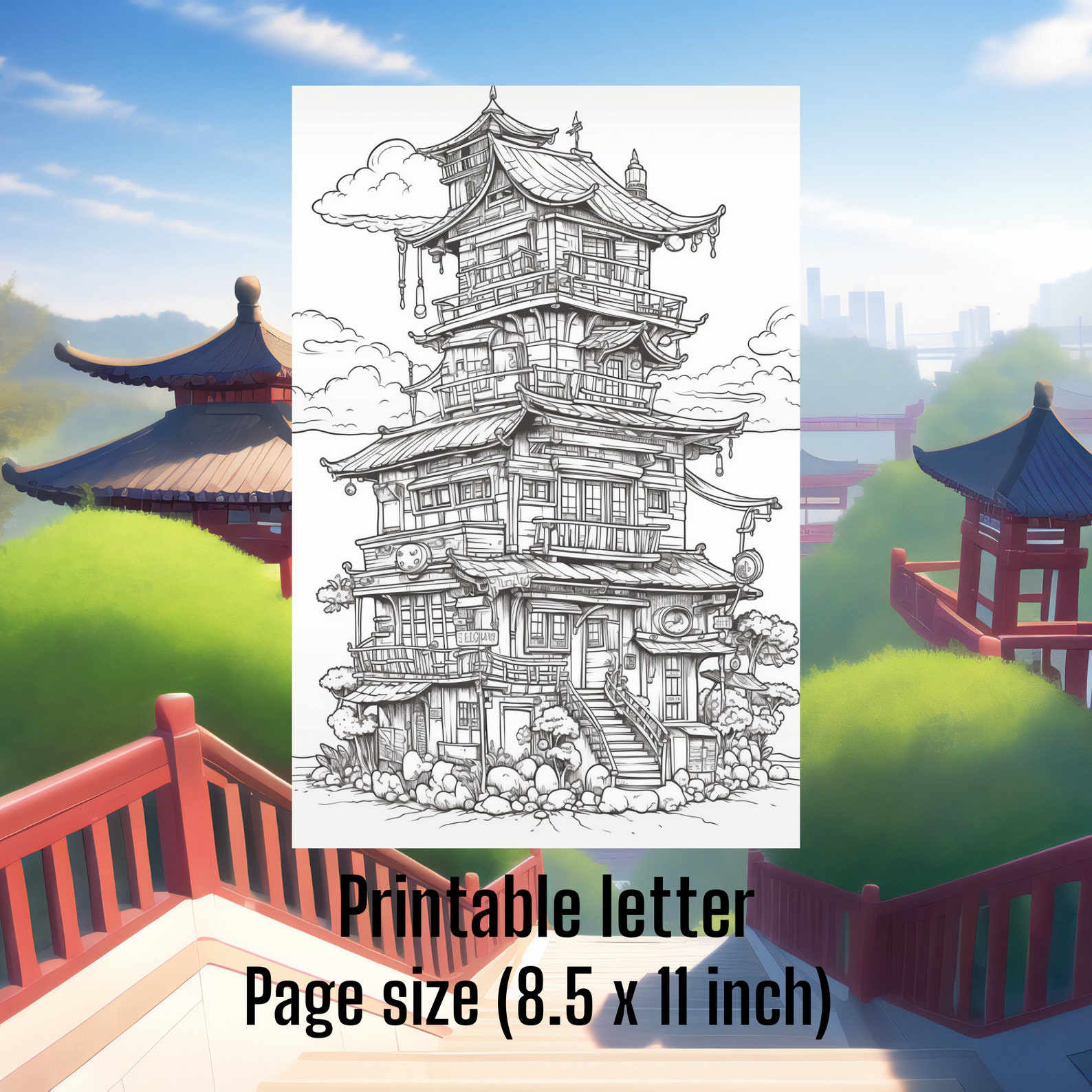 Manga Houses Coloring Book, Adults Instant Download grayscale Coloring ...