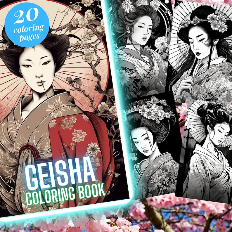 20 Japanese Geisha Digital Coloring Book, Traditional Geisha Dress ...