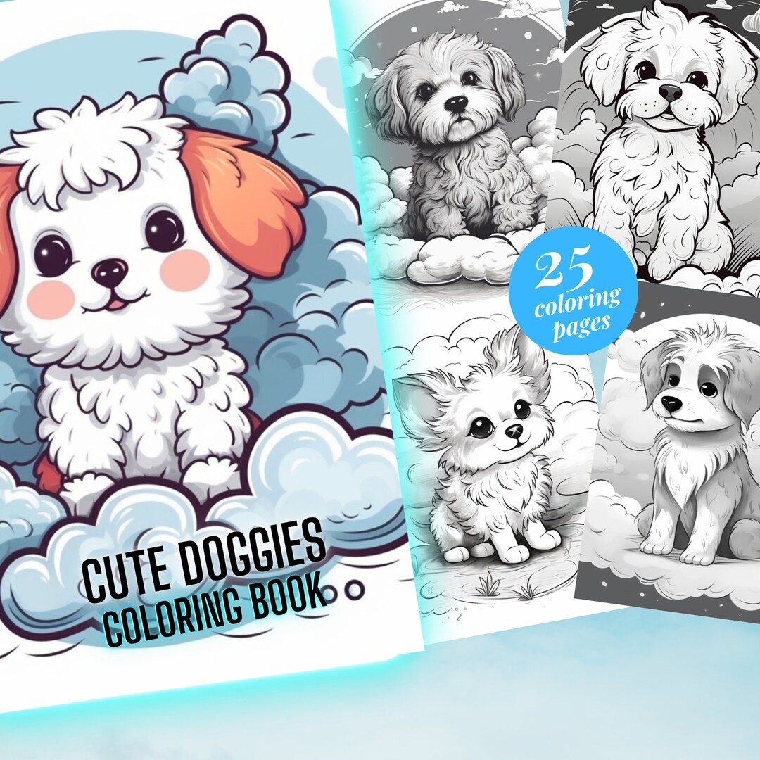 Cute Puppy, 35 Coloring Pages for Adult + Kids - Instant Download ...