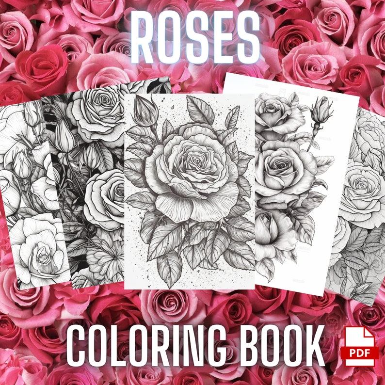 Rose Coloring Page, Adults + Kids- Instant Download - Grayscale ...