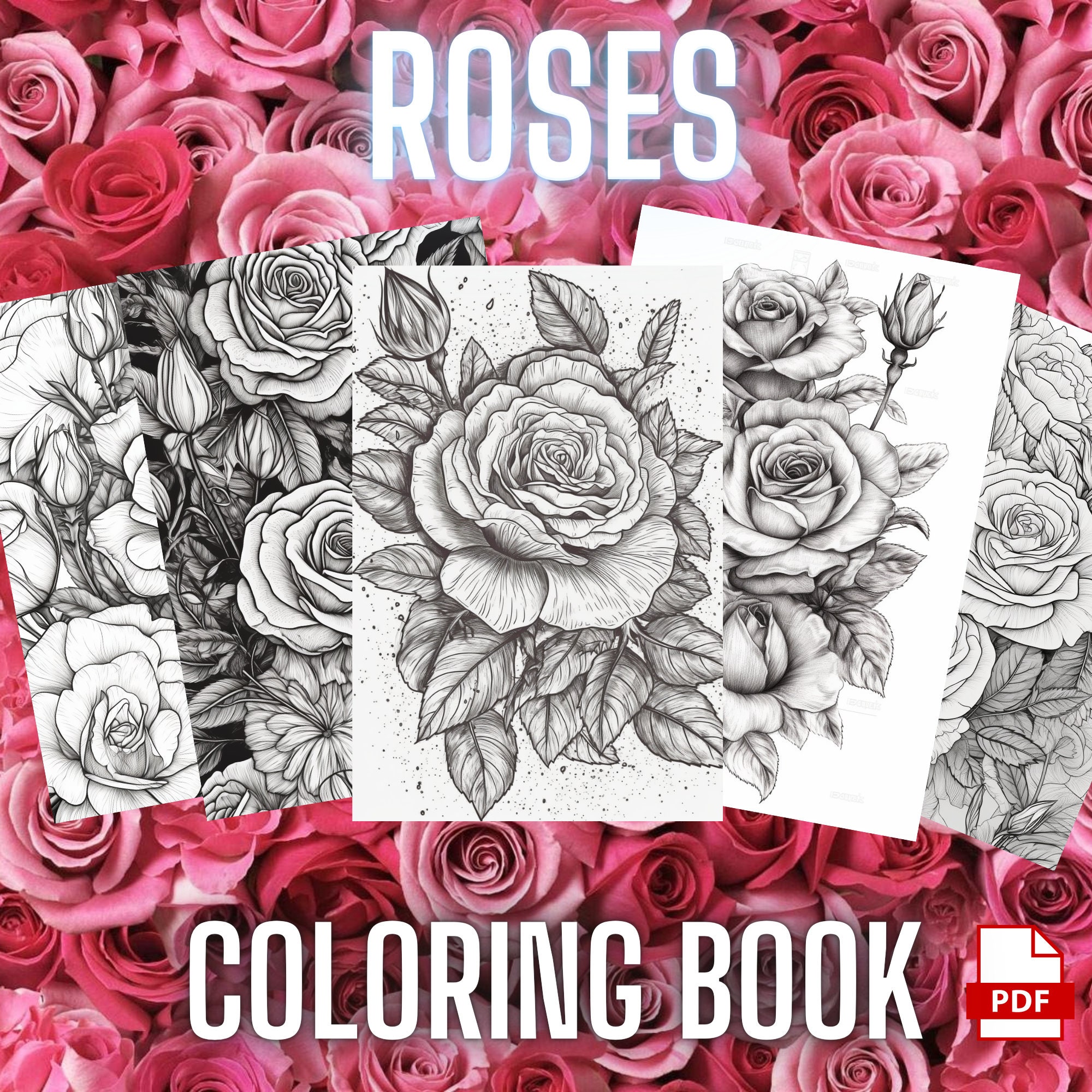 Rose Coloring Page, Adults + Kids- Instant Download - Grayscale ...